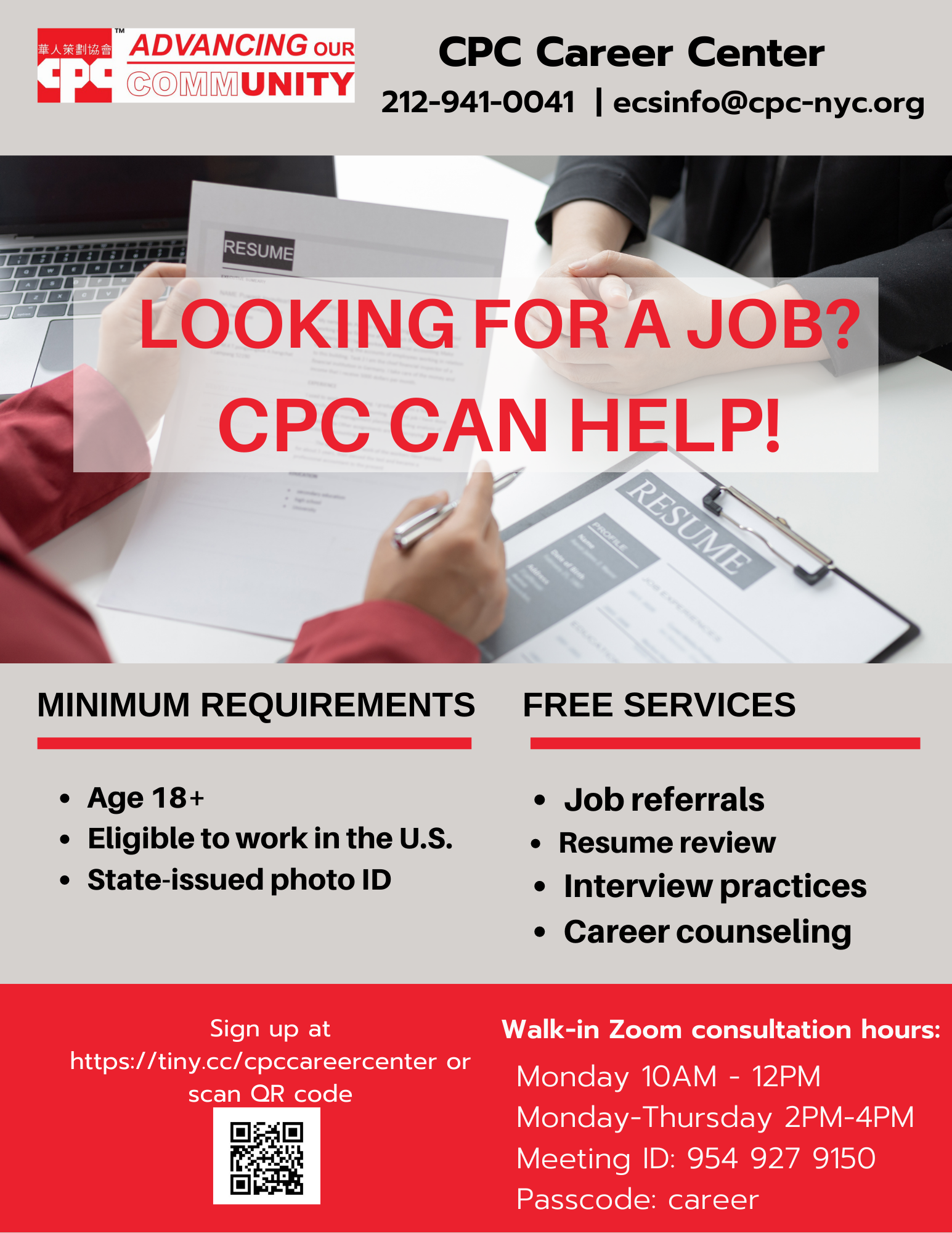 New Virtual Walk-in Consultation Hours for CPC Career Center 2022-09-13 17:00:00